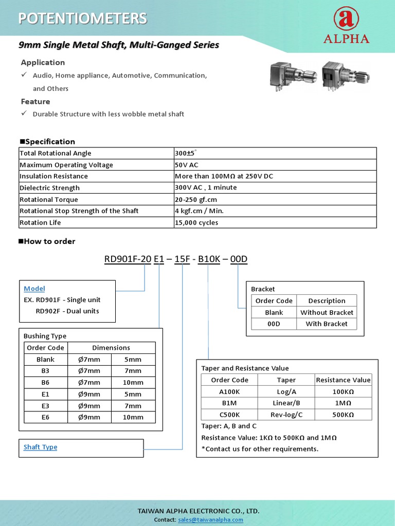 Alpha 9mm Potentiometers | PDF | Electromagnetism | Electrical Engineering