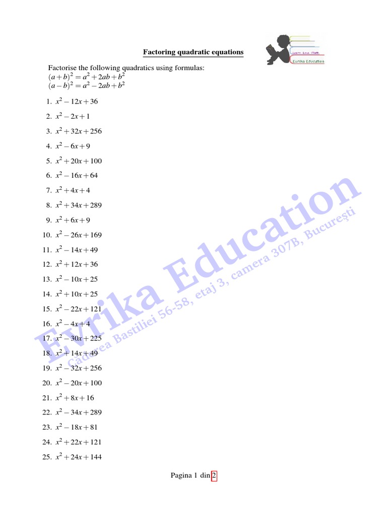 Factoring Quadratics Formulas | PDF | Algebra | Elementary Mathematics