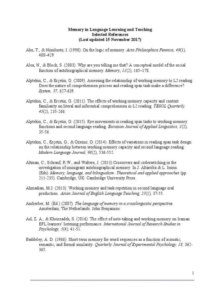 Memory in Language Learning and Teaching | PDF | Second Language | Memory