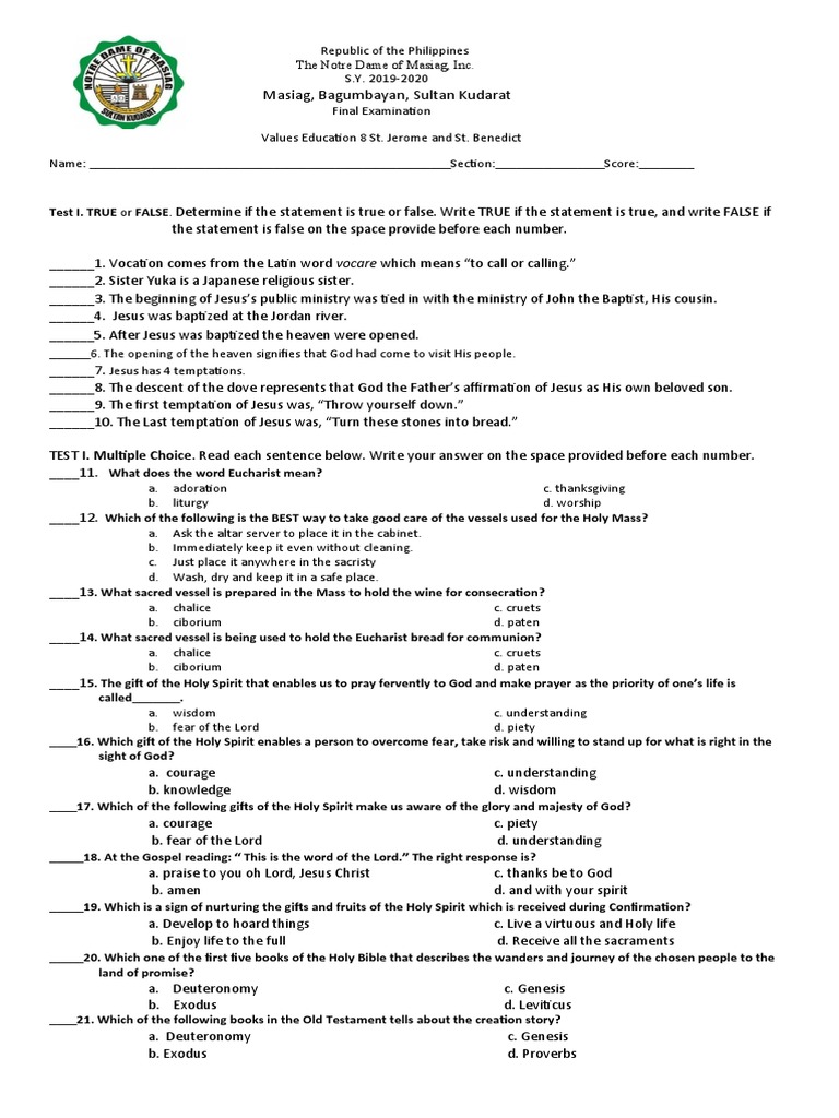 Grade 8 Val Ed FINAL | PDF | Eucharist | Gospel Of Matthew