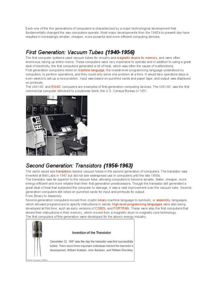 First Generation: Vacuum Tubes (1940-1956) : Magnetic Drums Memory ...