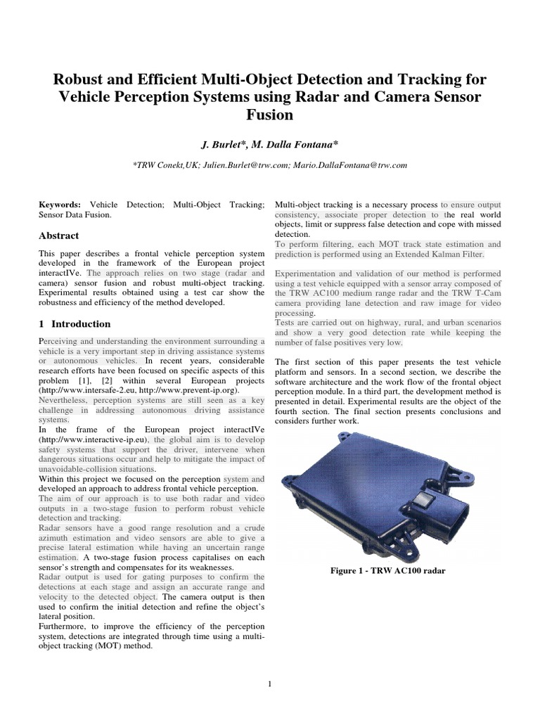 Robust And Efficient Multi Object Detection And Tracking For Vehicle Perception Systems Using