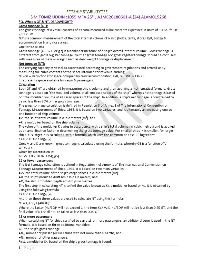 4.GSK and Ship Stability PDF | Download Free PDF | Tonnage | Heavy Industry