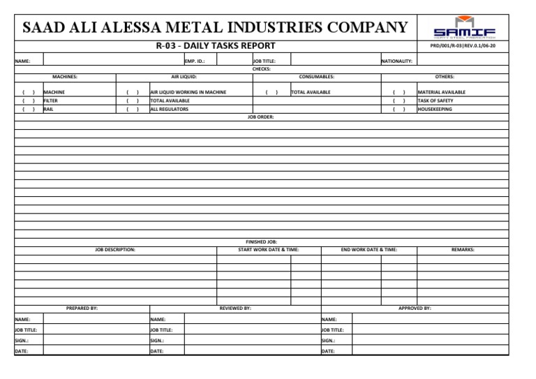 PRD-001-R-03 - Daily Task Report | PDF