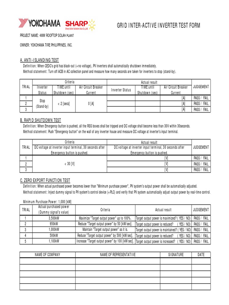 Grid Inter-Active Inverter Test Form: A. Anti-Islanding Test | Download ...
