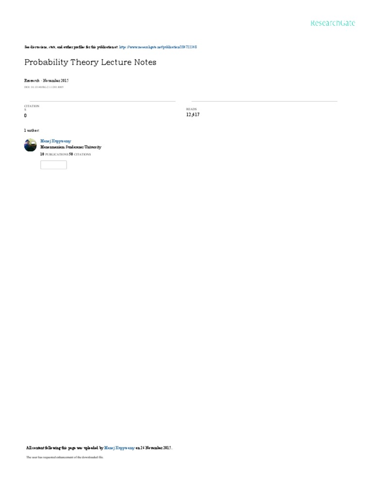 Probability Theory Lecture Notes: November 2015 | PDF | Probability ...