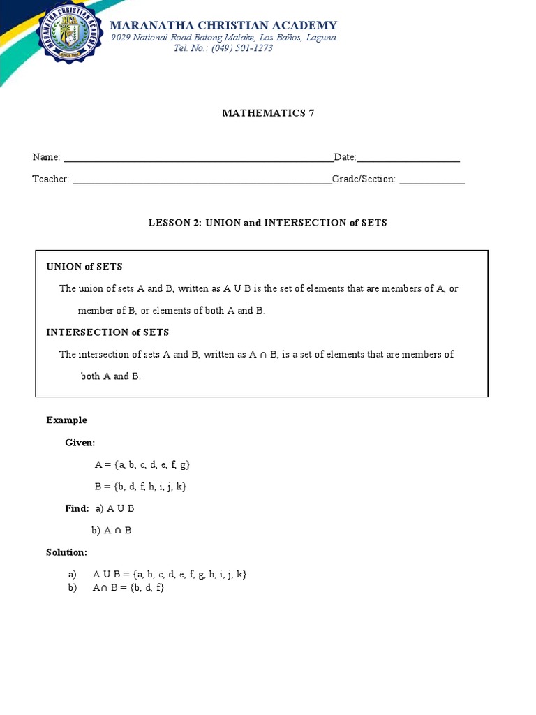 Maranatha Christian Academy: Mathematics 7 | PDF
