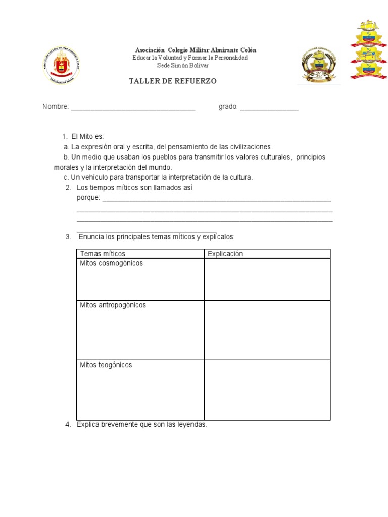 Taller de Refuerzo Mito y Leyenda | PDF