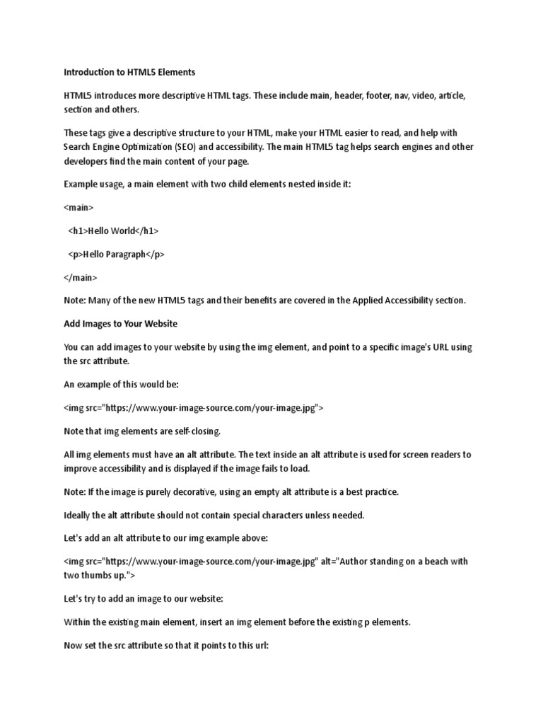 Introduction To HTML5 Elements | PDF | Html Element | Html