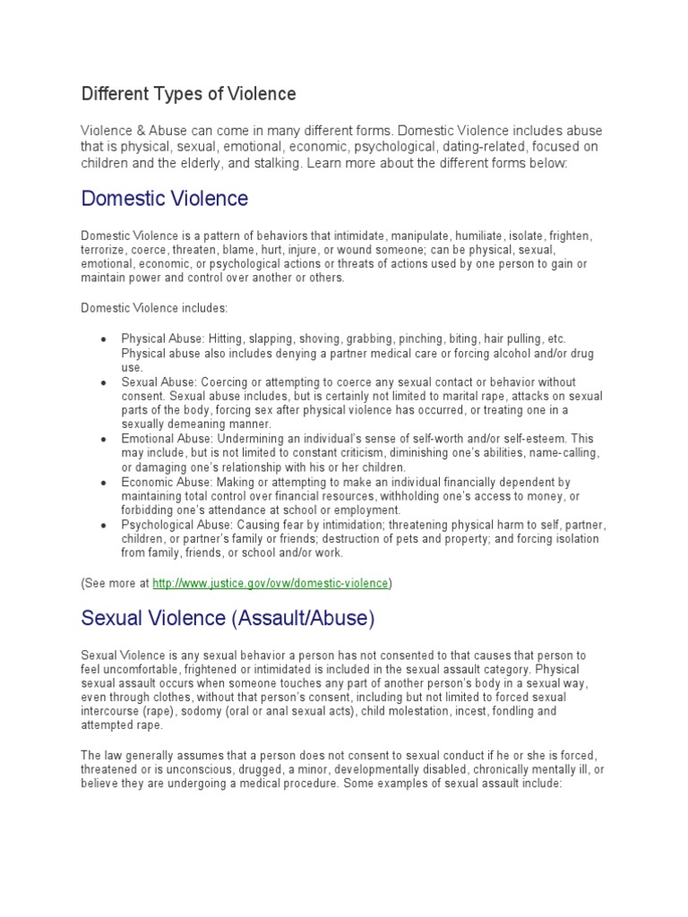 Domestic Violence: Different Types of Violence | PDF | Stalking ...