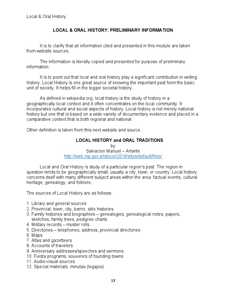 Local & Oral History: Preliminary Information | PDF | Oral History ...