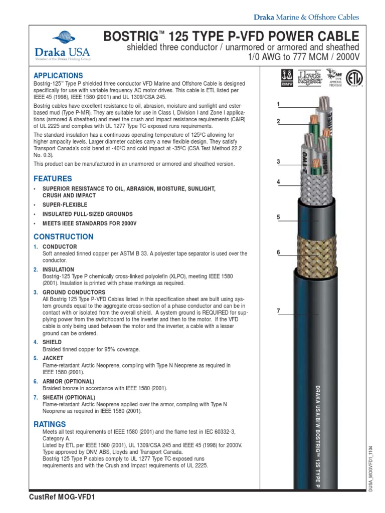 Bostrig 125 Type P-VFD Power Cable | PDF | Electrical Conductor ...