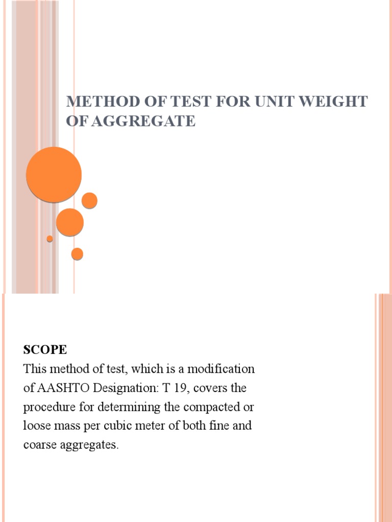 #1 Method of Test For Unit Weight of Aggregate Aashto | PDF | Density ...