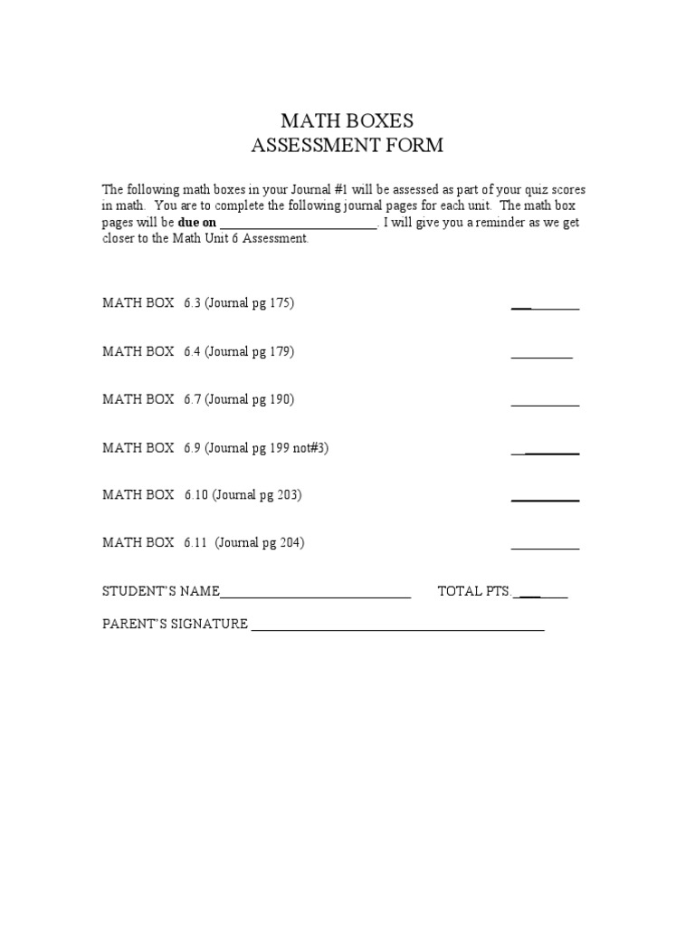 MATH BOXES QUIZ-Unit 6 | PDF
