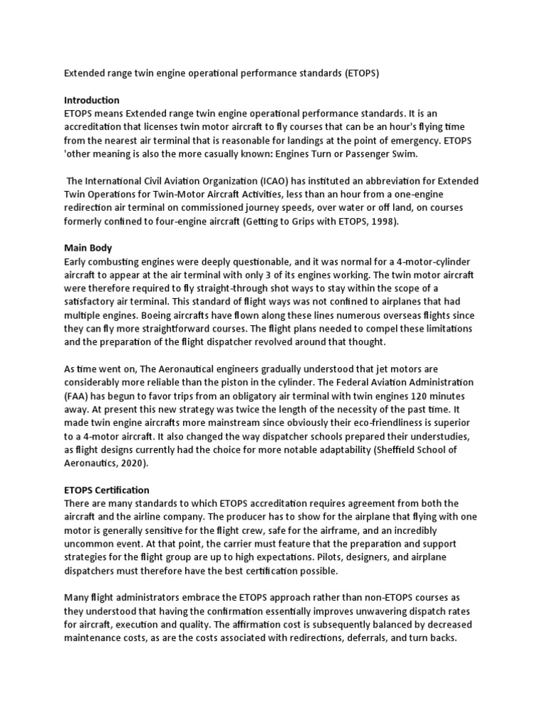 Extended Range Twin Engine Operational Performance Standards | PDF ...