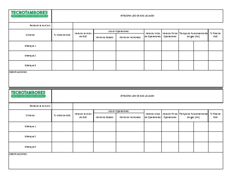 Bitacora Control de Cilindros de Gas | PDF