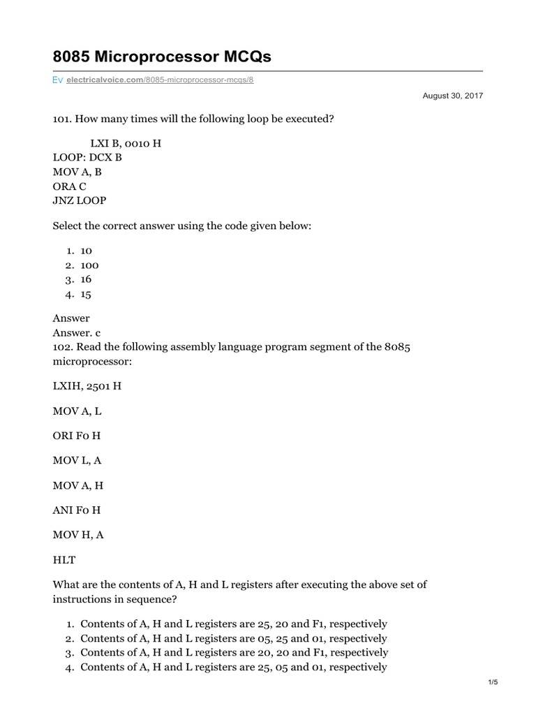 8085 Microprocessor MQs | PDF | Office Equipment | Electronics