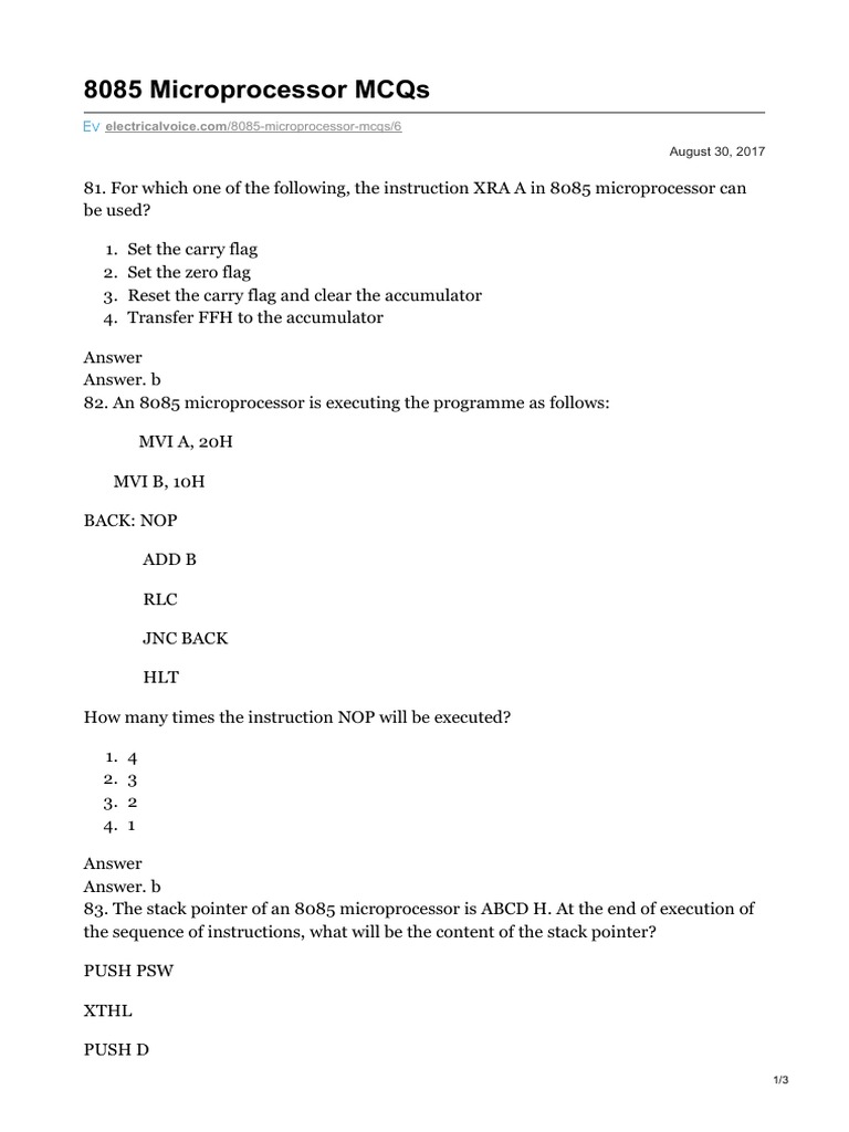 8085 Microprocessor MCQS: August 30, 2017 | PDF | Computer Architecture | Computer Engineering