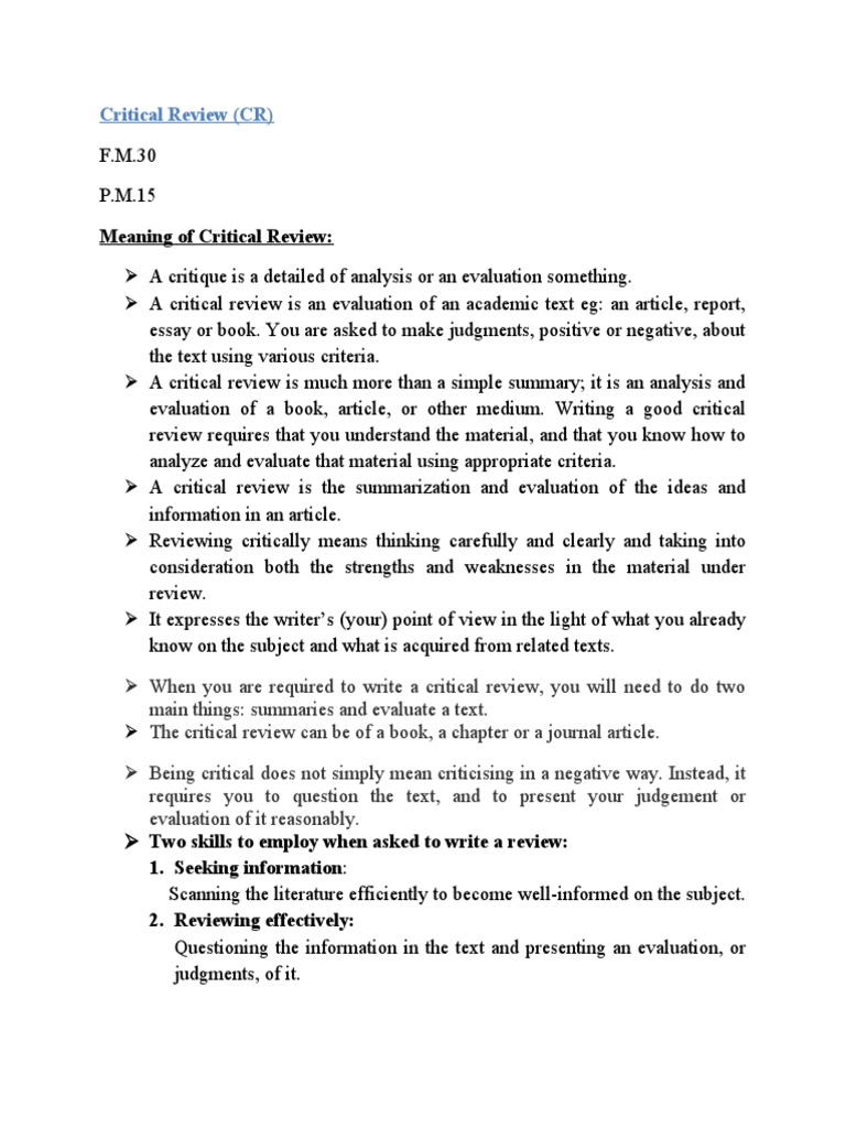 Critical Review Writing | PDF | Argument | Writers