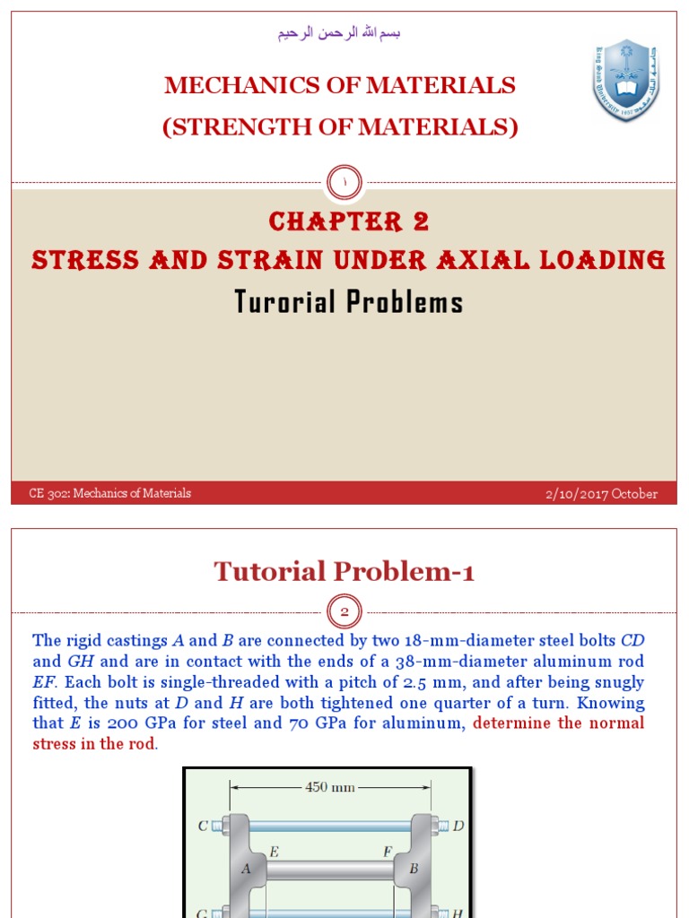 CE302 MECHANICS OF MATERIALS Chapter 2 - Tutorial Problems | Download ...