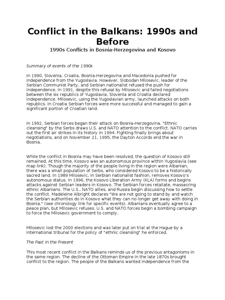 Conflict in The Balkans | PDF | Slobodan Milošević | Kosovo