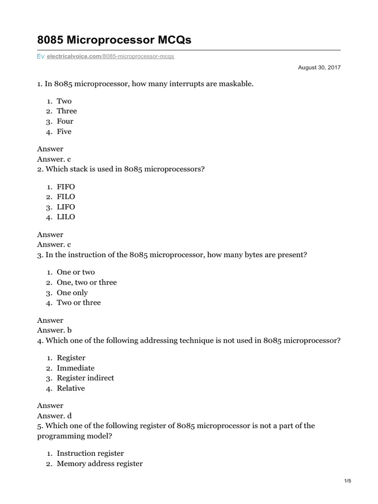 8085 Microprocessor MCQs Quiz | PDF | Computers