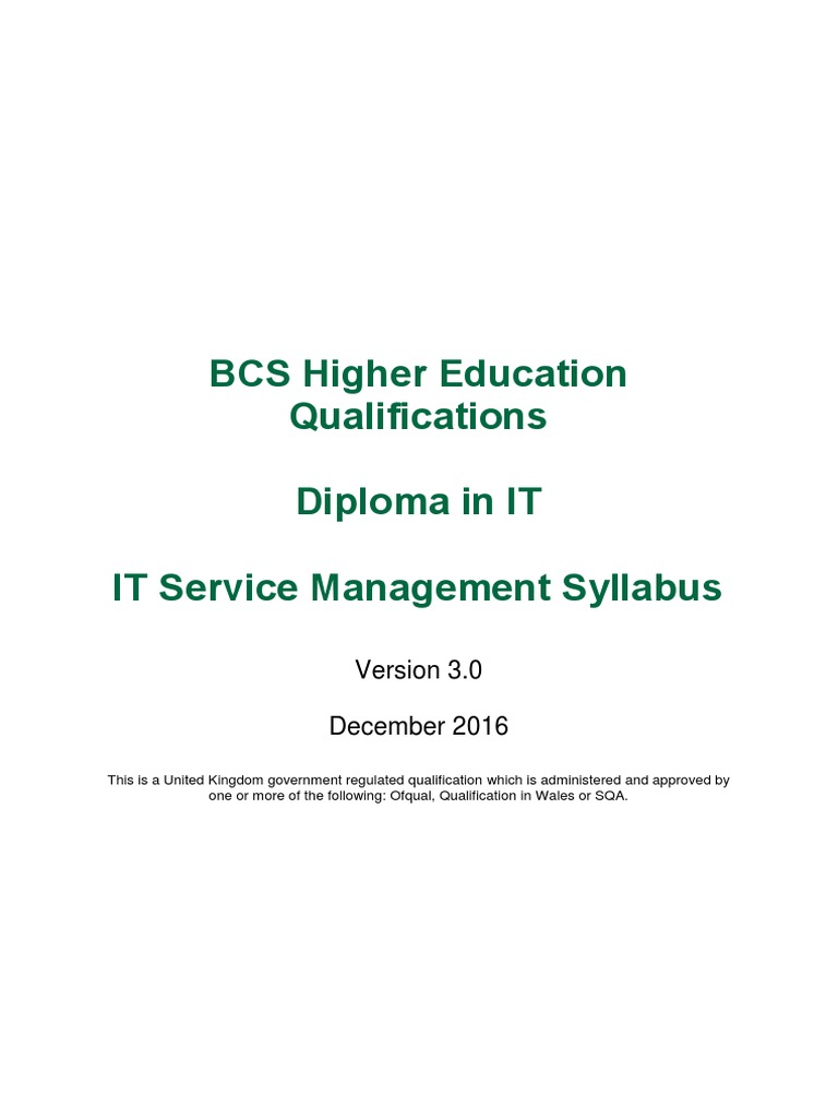BCS Higher Education Qualifications Diploma in IT IT Service Management ...