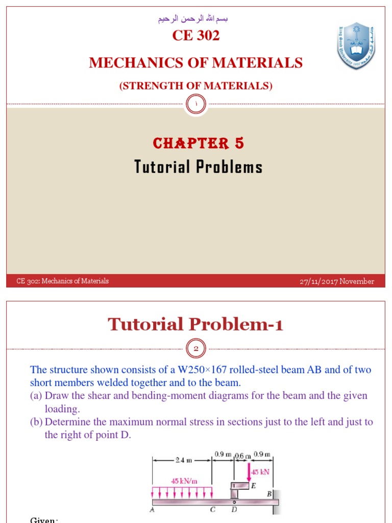 CE302 MECHANICS OF MATERIALS Chapter 5 - Tutorial Problems | PDF ...