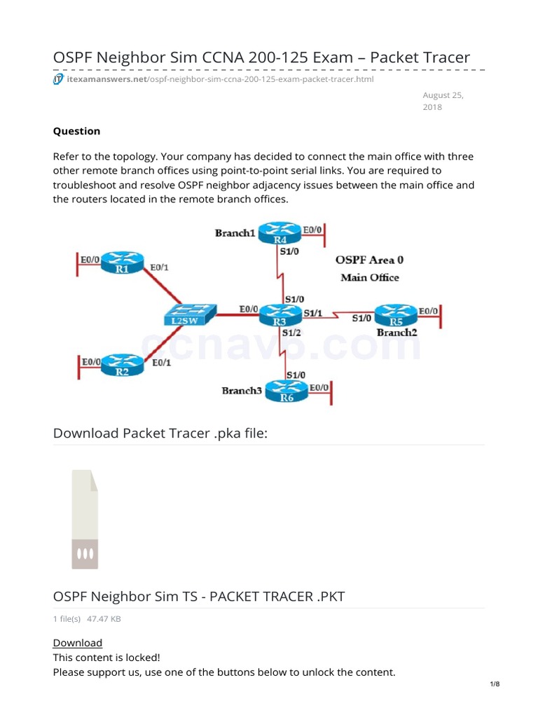 OSPF Neighbor Sim CCNA 200-125 Exam Packet Tracer | PDF | Internet Protocols | Router (Computing)