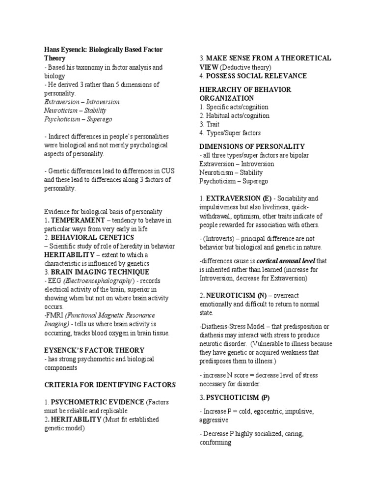 Hans Eysenck: Biologically Based Factor Theory VIEW (Deductive Theory ...