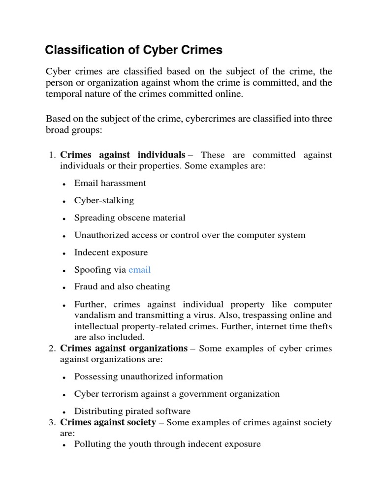 Classification of Cyber Crimes | PDF | Cybercrime | Fraud