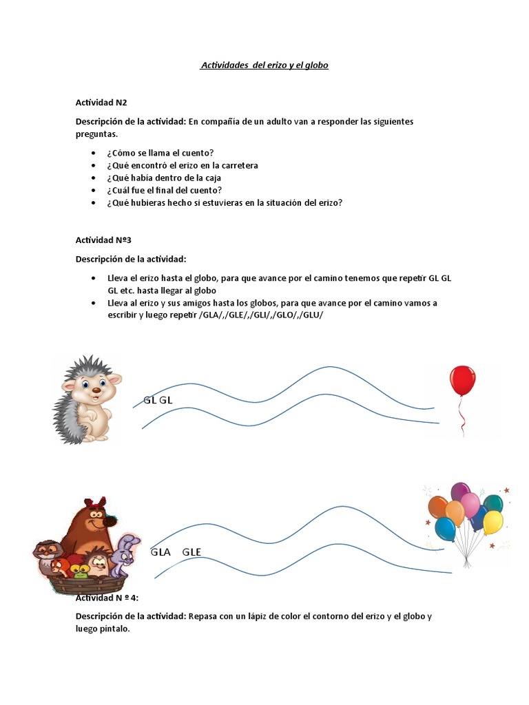 Actividades Del Erizo y El Globo | PDF