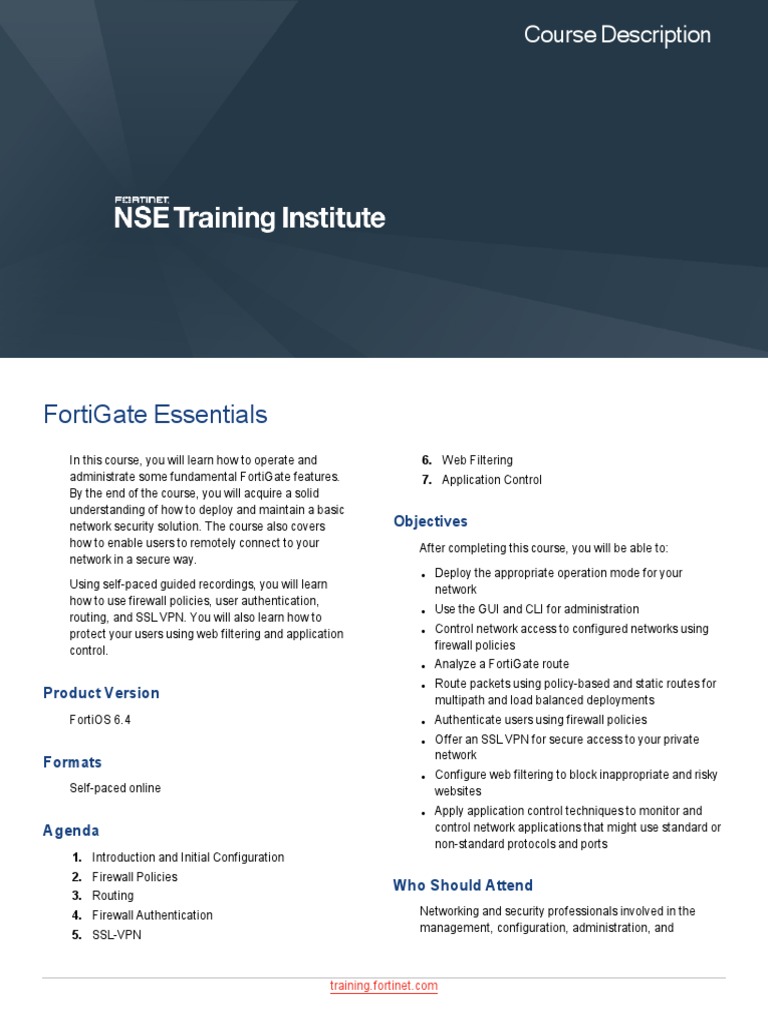 Fortigate Essentials: Course Description | PDF | Business | Computers