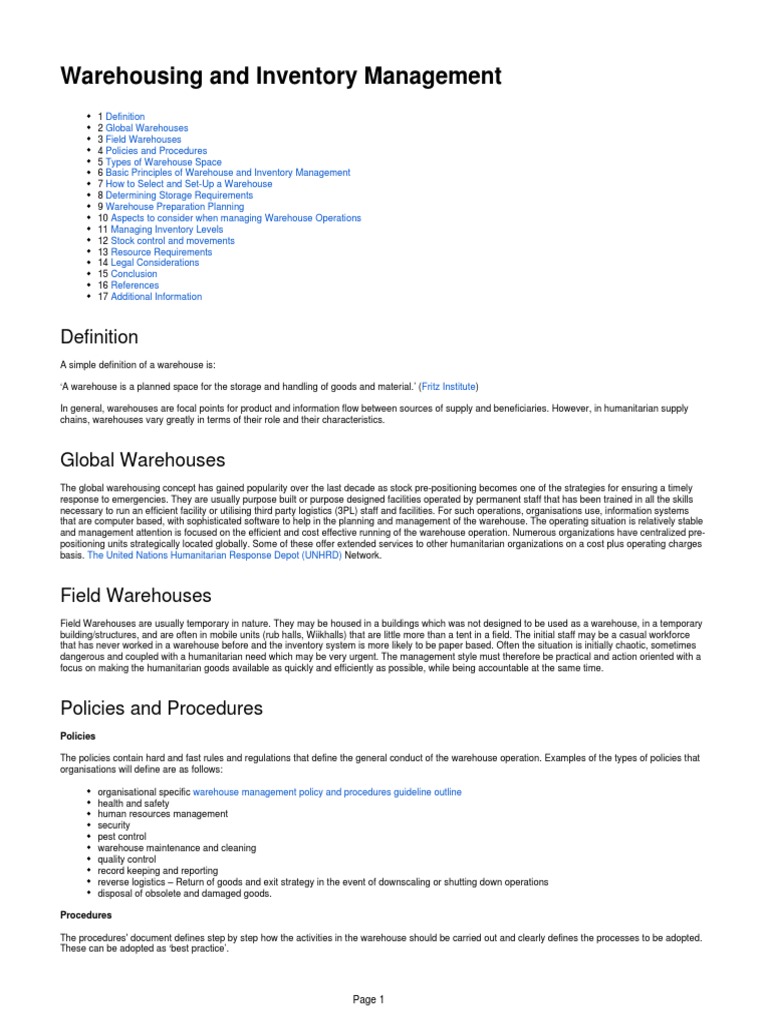 Warehousing and Inventory Management: Policies | PDF | Warehouse ...