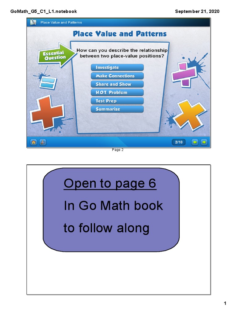 Open To Page 6 in Go Math Book To Follow Along: Gomath - G5 - C1 - L1 ...