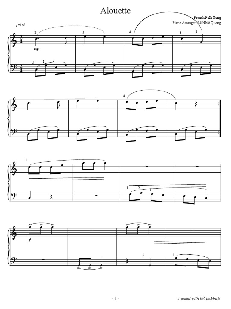 Alouette: French Folk Song Piano Arranger: Lê Nhật Quang 3 5 4 3 1 | PDF