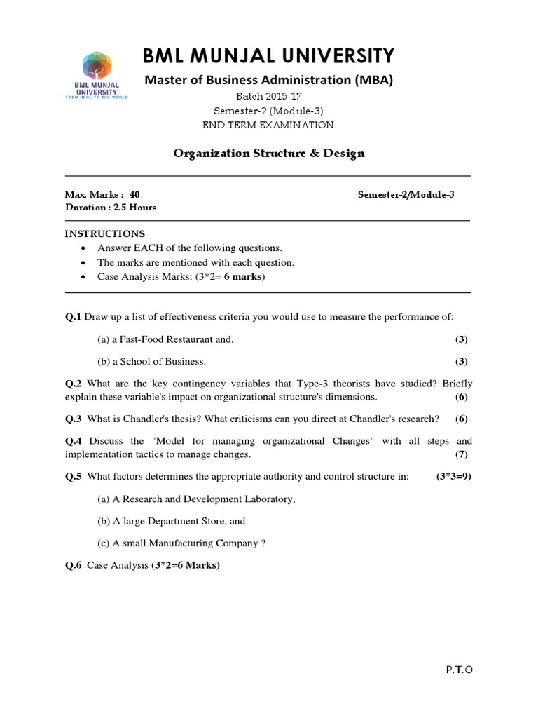 MBA Exam: Org Structure & Design 2017 | PDF | Business