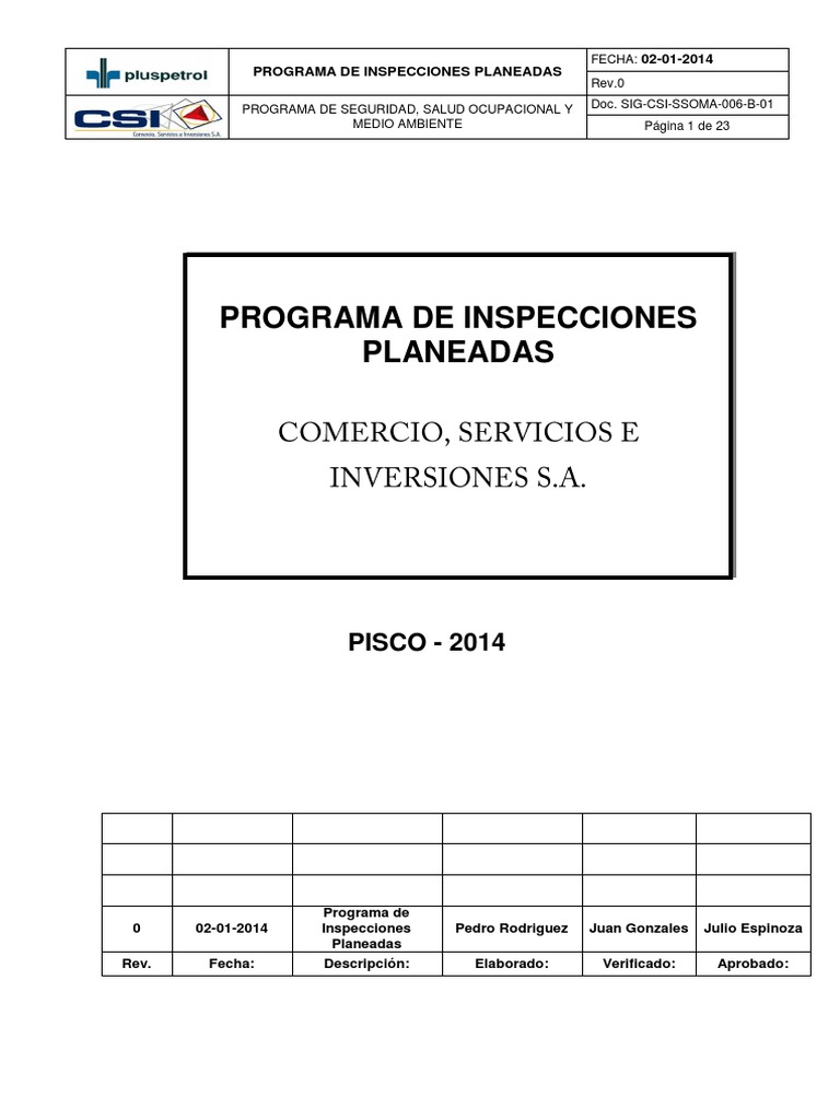 0.1 Programas de Inspecciones Planeadas | Descargar gratis PDF ...
