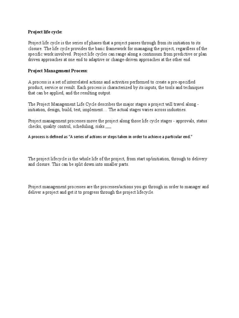 Project Life Cycle and Project Process | PDF