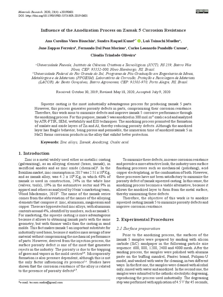 Anodization Enhances Zamak 5 Corrosion Resistance | PDF | Corrosion ...