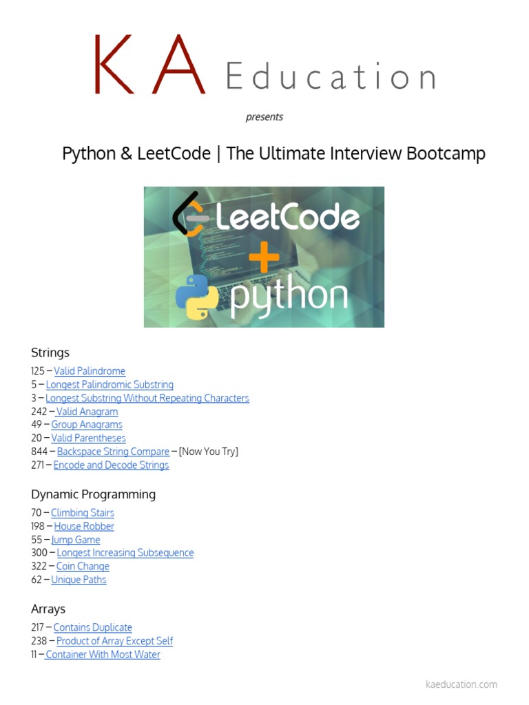 Python & Leetcode - The Ultimate Interview Bootcamp: Strings | PDF | Array Data Structure ...