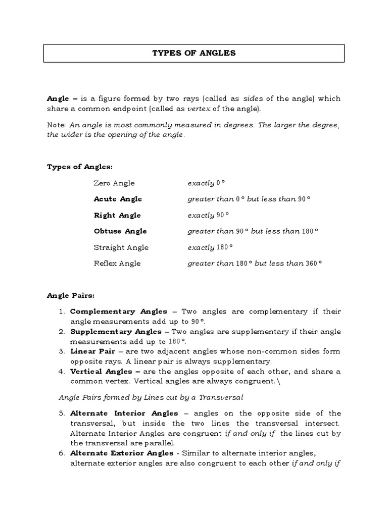 Module - Types of Angles and Angle Pairs | PDF