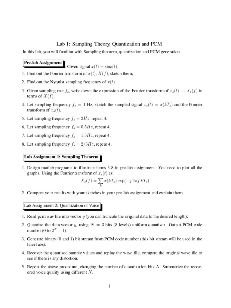 Sampling & Quantization Lab Guide | PDF | Sampling (Signal Processing ...