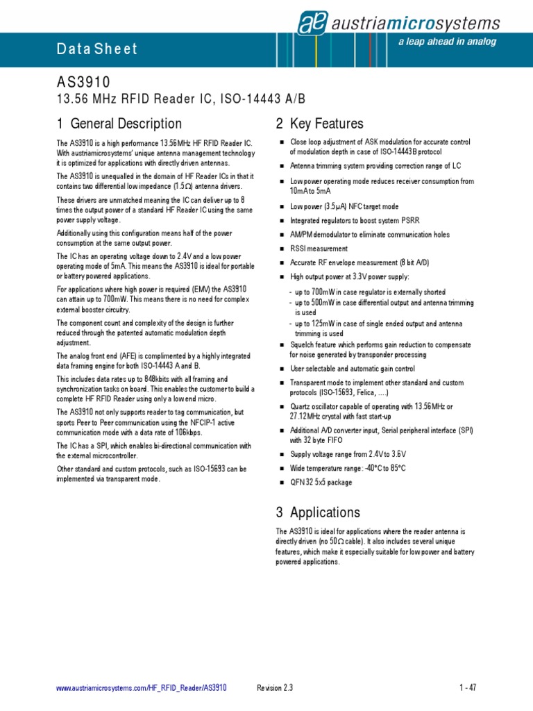 Data Sheet: 1 General Description 2 Key Features | PDF | Detector ...