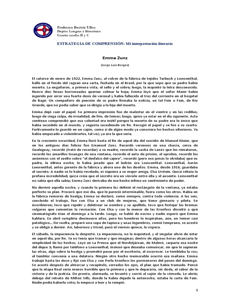Emma Zunz Cuento | PDF