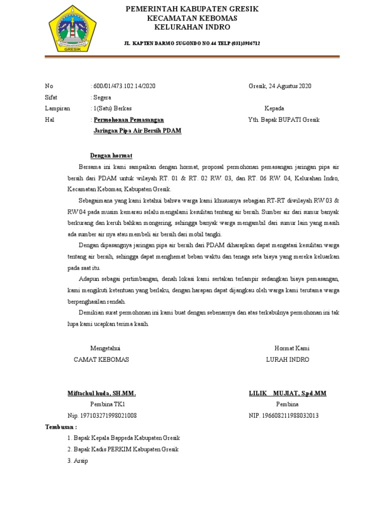 Permohonan Pemasangan PDAM Gresik | PDF