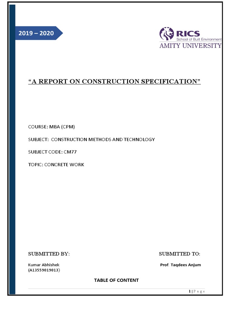Construction Specification Report | PDF | Construction Aggregate | Concrete