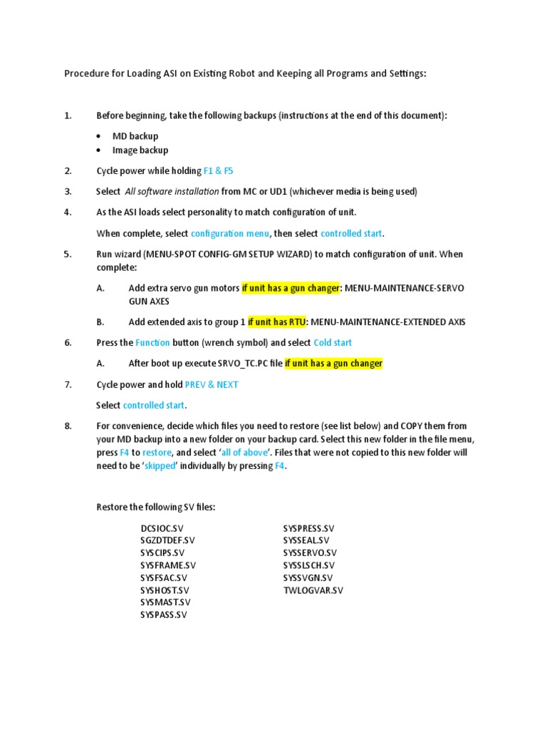 Procedure For Loading ASI On Existing Robot and Keeping All Programs ...