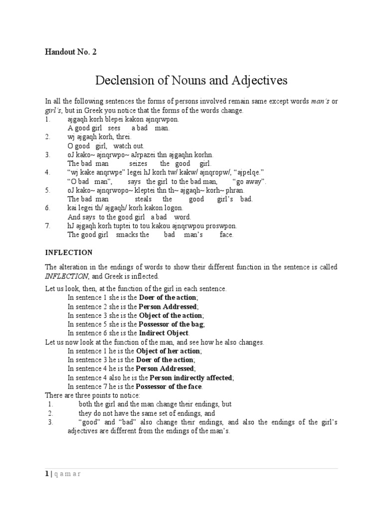 Declension of Nouns and Adjectives | PDF | Grammatical Gender ...