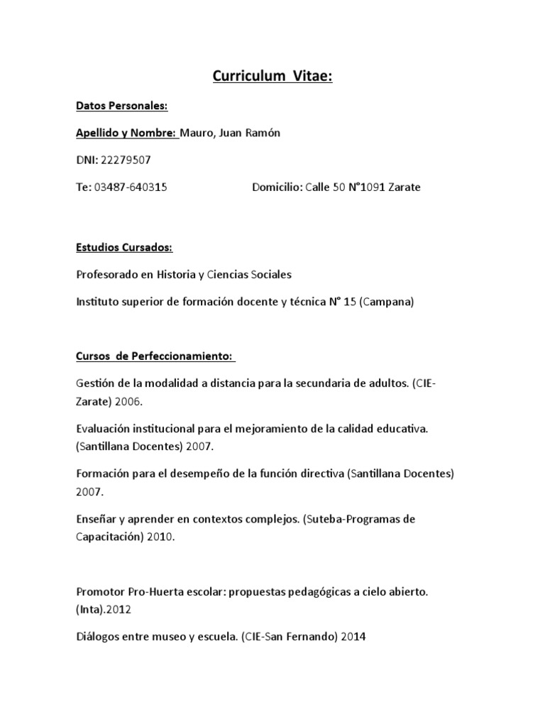 Curriculum Viate Juan | PDF | Educación Secundaria | Maestros